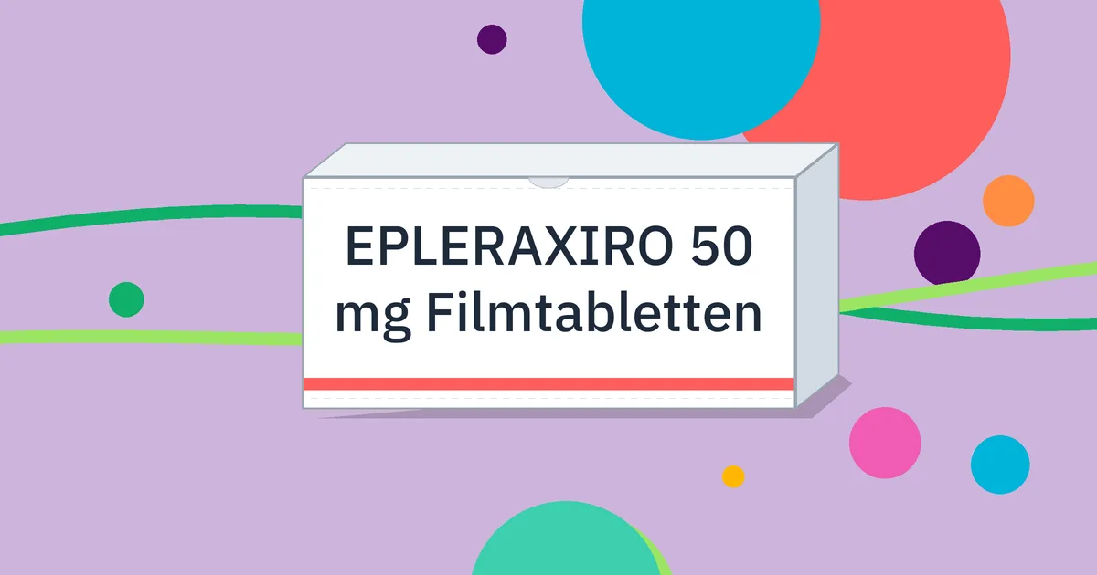 Symbolbild: Packung mit der Aufschrift EPLERAXIRO 50 mg Filmtabletten (PZN 19855129) – Verfügbarkeit und Bezug in Apotheken in Frankfurt am Main