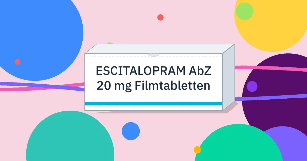 Symbolbild: Packung mit der Aufschrift ESCITALOPRAM AbZ 20 mg Filmtabletten (PZN 10099175) – Verfügbarkeit und Bezug in Apotheken in Frankfurt am Main