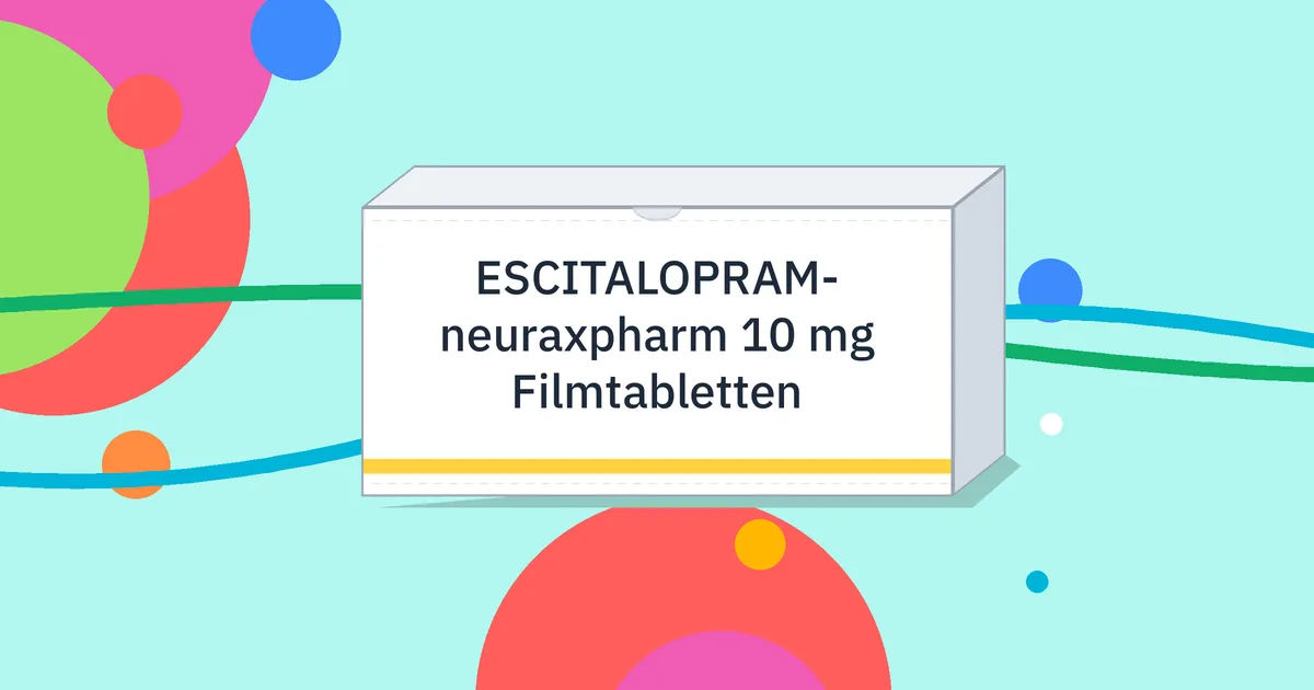 Symbolbild: Packung mit der Aufschrift ESCITALOPRAM-neuraxpharm 10 mg Filmtabletten (PZN 01147260) – Verfügbarkeit und Bezug in Apotheken in Frankfurt am Main