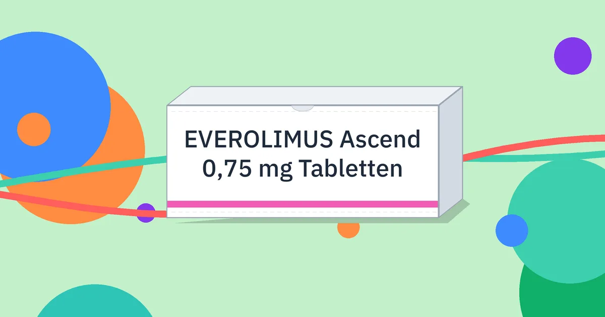 Symbolbild: Packung mit der Aufschrift EVEROLIMUS Ascend 0,75 mg Tabletten (PZN 18425705) – Verfügbarkeit und Bezug in Apotheken in Frankfurt am Main