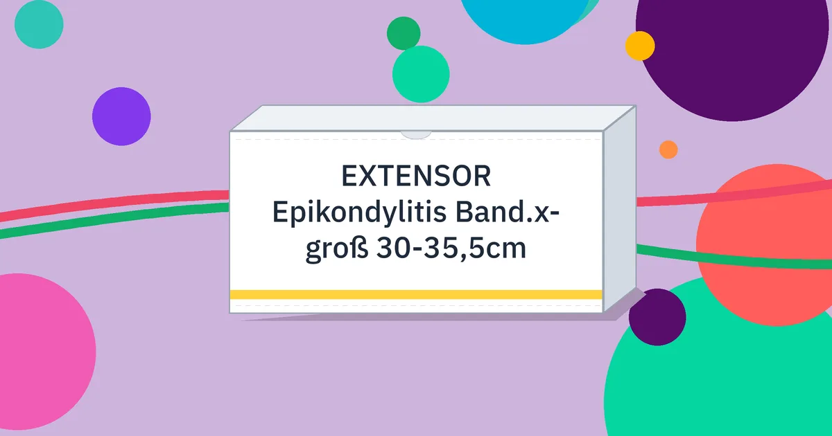 Symbolbild: Packung mit der Aufschrift EXTENSOR Epikondylitis Band.x-groß 30-35,5cm (PZN 04497836) – Verfügbarkeit und Bezug in Apotheken in Frankfurt am Main