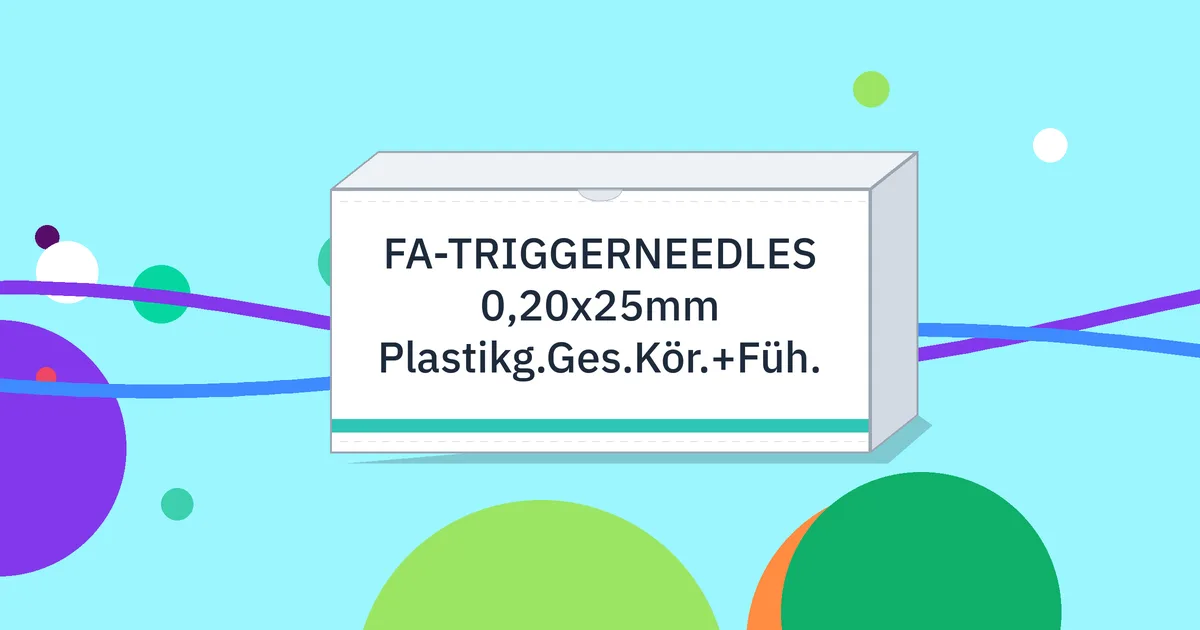 Symbolbild: Packung mit der Aufschrift FA-TRIGGERNEEDLES 0,20x25mm Plastikg.Ges.Kör.+Füh. (PZN 20044904) – Verfügbarkeit und Bezug in Apotheken in Frankfurt am Main