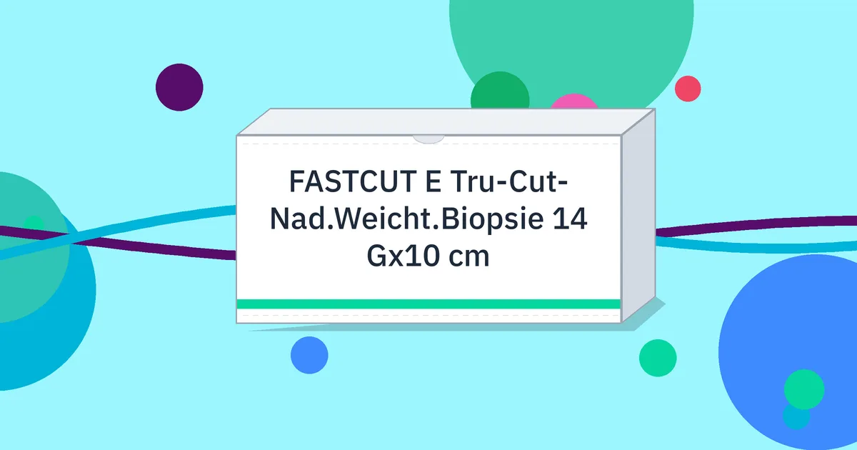 Symbolbild: Packung mit der Aufschrift FASTCUT E Tru-Cut-Nad.Weicht.Biopsie 14 Gx10 cm (PZN 19738702) – Verfügbarkeit und Bezug in Apotheken in Frankfurt am Main
