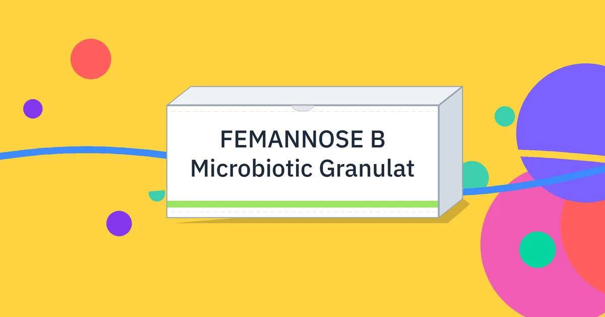 Symbolbild: Packung mit der Aufschrift FEMANNOSE B Microbiotic Granulat (PZN 18212582) – Verfügbarkeit und Bezug in Apotheken in Frankfurt am Main