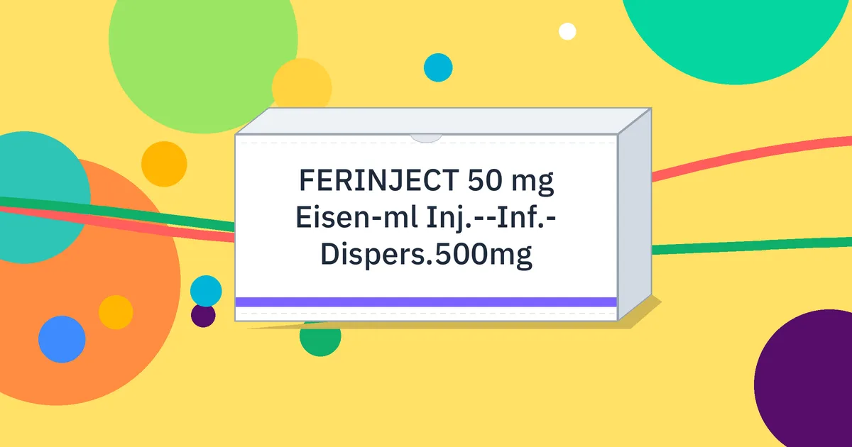 Symbolbild: Packung mit der Aufschrift FERINJECT 50 mg Eisen-ml Inj.--Inf.-Dispers.500mg (PZN 19876491) – Verfügbarkeit und Bezug in Apotheken in Frankfurt am Main