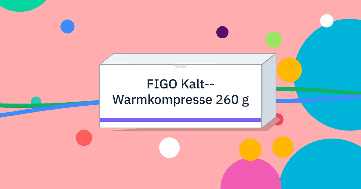 Symbolbild: Packung mit der Aufschrift FIGO Kalt--Warmkompresse 260 g (PZN 19891935) – Verfügbarkeit und Bezug in Apotheken in Frankfurt am Main
