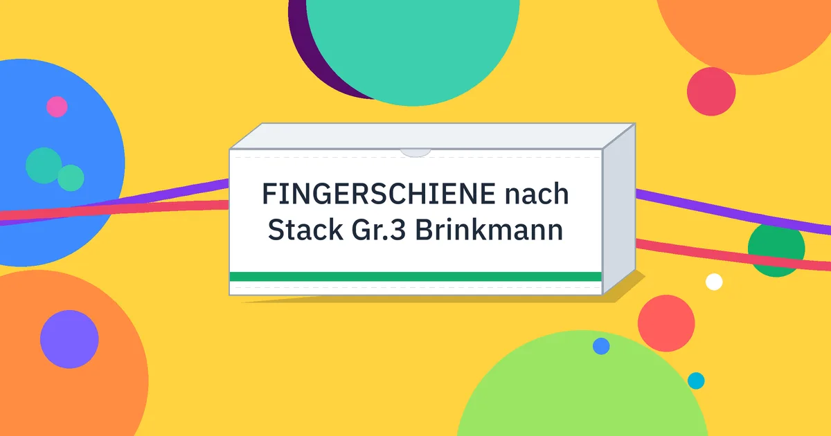 Symbolbild: Packung mit der Aufschrift FINGERSCHIENE nach Stack Gr.3 Brinkmann (PZN 03161152) – Verfügbarkeit und Bezug in Apotheken in Frankfurt am Main