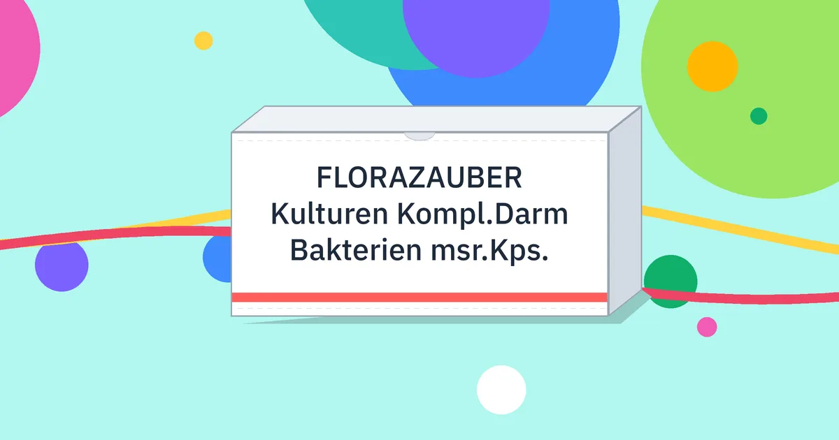 Symbolbild: Packung mit der Aufschrift FLORAZAUBER Kulturen Kompl.Darm Bakterien msr.Kps. (PZN 18388507) – Verfügbarkeit und Bezug in Apotheken in Frankfurt am Main