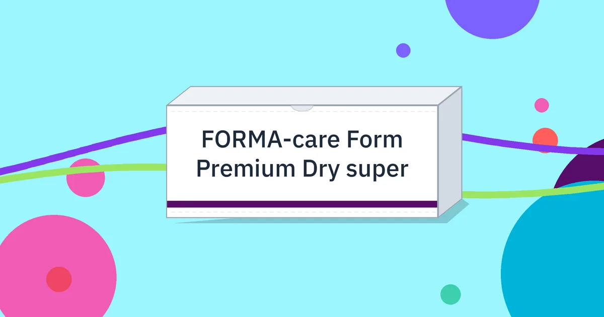 Symbolbild: Packung mit der Aufschrift FORMA-care Form Premium Dry super (PZN 08459672) – Verfügbarkeit und Bezug in Apotheken in Frankfurt am Main