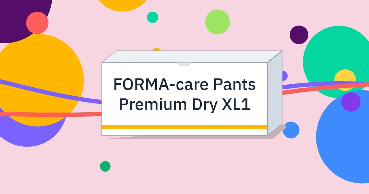 Symbolbild: Packung mit der Aufschrift FORMA-care Pants Premium Dry XL1 (PZN 08487817) – Verfügbarkeit und Bezug in Apotheken in Frankfurt am Main