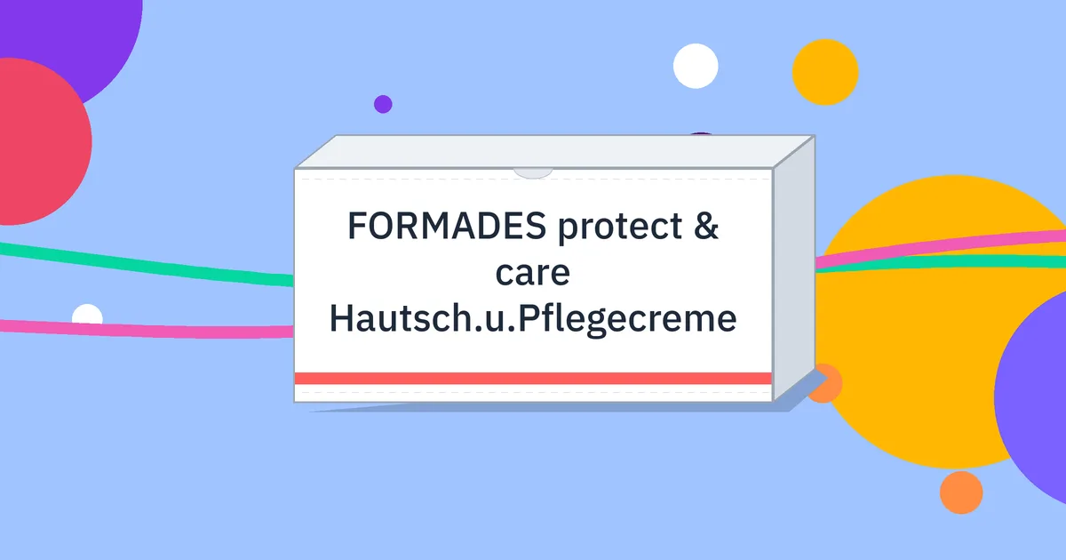 Symbolbild: Packung mit der Aufschrift FORMADES protect & care Hautsch.u.Pflegecreme (PZN 16928750) – Verfügbarkeit und Bezug in Apotheken in Frankfurt am Main