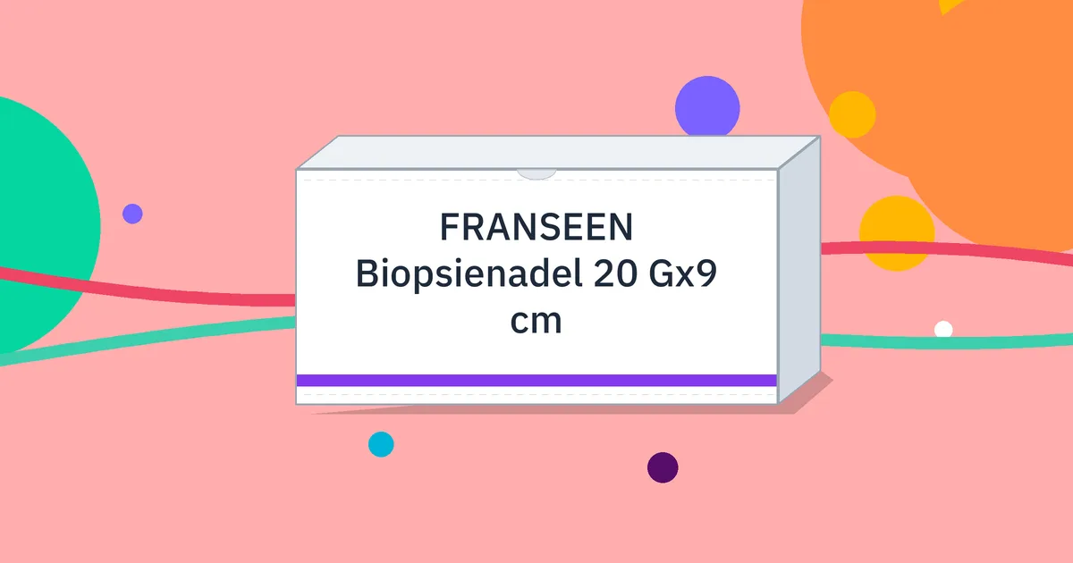 Symbolbild: Packung mit der Aufschrift FRANSEEN Biopsienadel 20 Gx9 cm (PZN 00297655) – Verfügbarkeit und Bezug in Apotheken in Frankfurt am Main