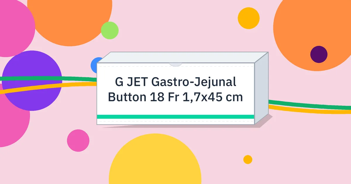 Symbolbild: Packung mit der Aufschrift G JET Gastro-Jejunal Button 18 Fr 1,7x45 cm (PZN 14343376) – Verfügbarkeit und Bezug in Apotheken in Frankfurt am Main