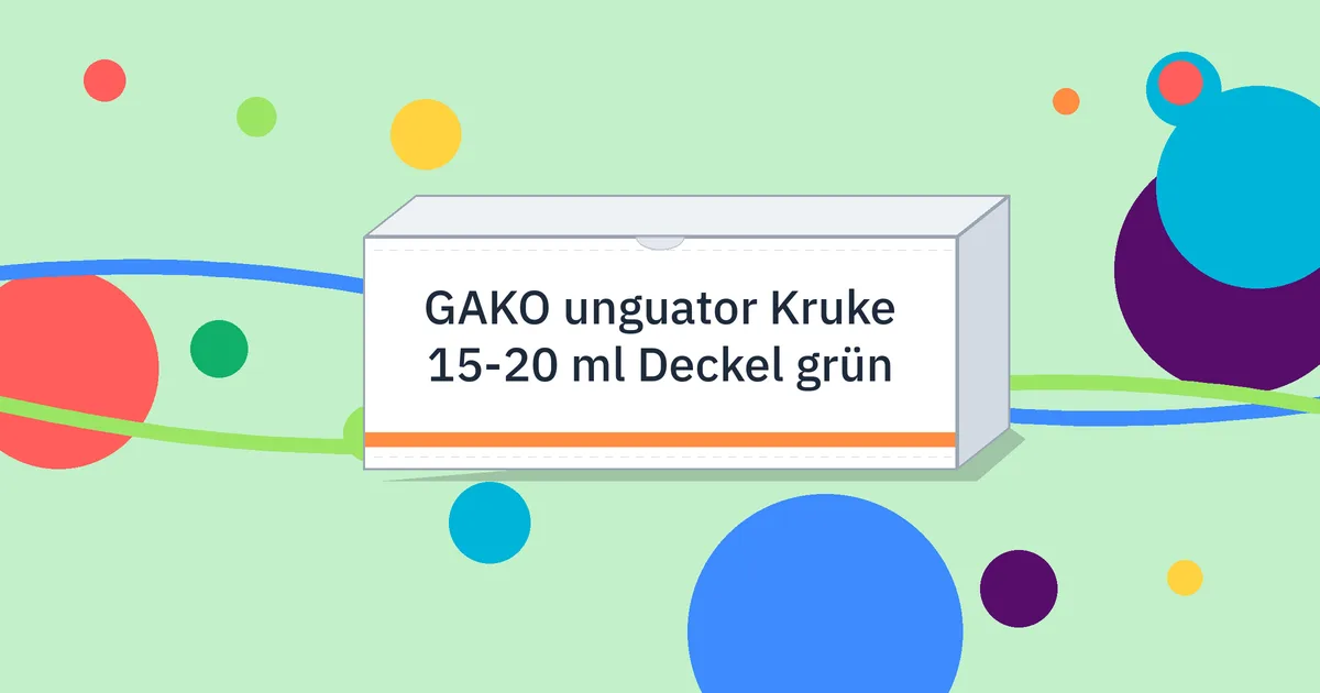 Symbolbild: Packung mit der Aufschrift GAKO unguator Kruke 15-20 ml Deckel grün (PZN 11603084) – Verfügbarkeit und Bezug in Apotheken in Frankfurt am Main