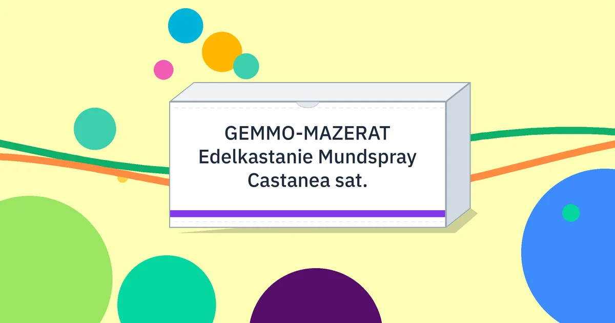Symbolbild: Packung mit der Aufschrift GEMMO-MAZERAT Edelkastanie Mundspray Castanea sat. (PZN 19945973) – Verfügbarkeit und Bezug in Apotheken in Frankfurt am Main