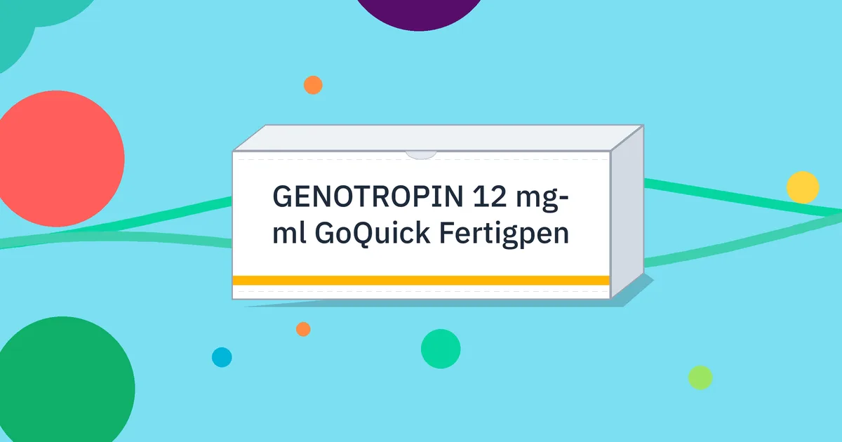 Symbolbild: Packung mit der Aufschrift GENOTROPIN 12 mg-ml GoQuick Fertigpen (PZN 09485849) – Verfügbarkeit und Bezug in Apotheken in Frankfurt am Main