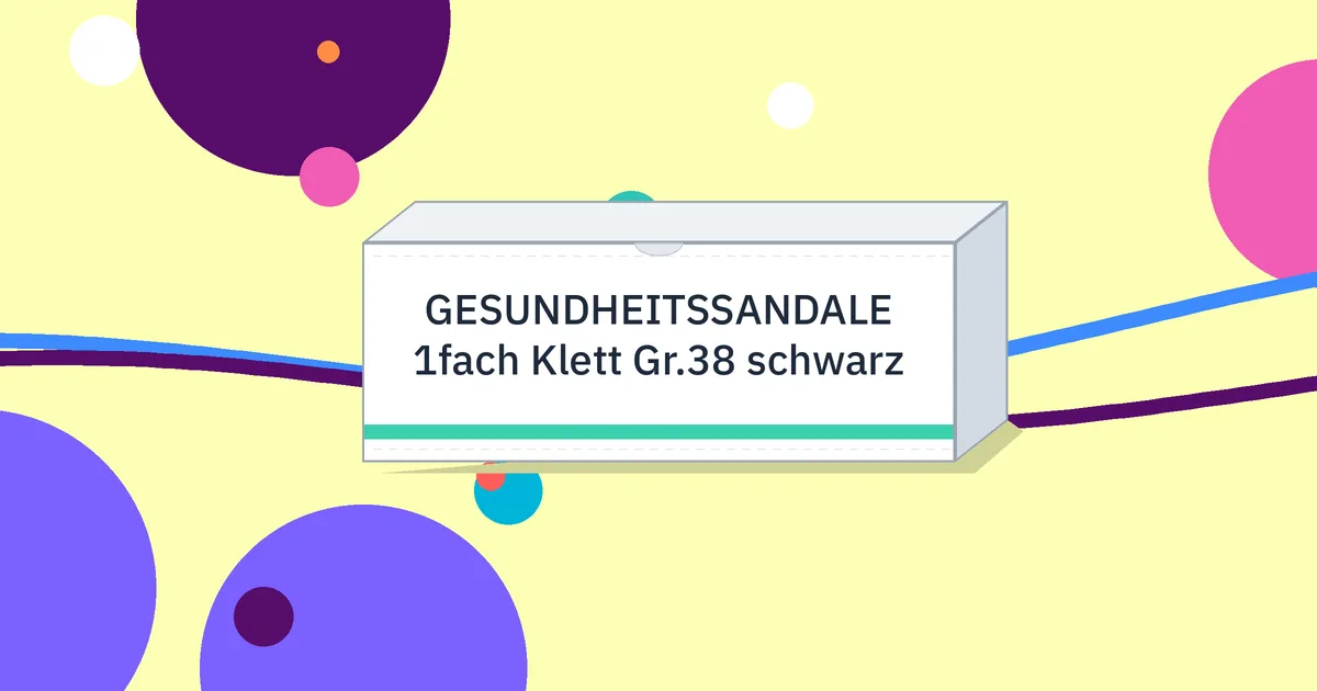 Symbolbild: Packung mit der Aufschrift GESUNDHEITSSANDALE 1fach Klett Gr.38 schwarz (PZN 13921003) – Verfügbarkeit und Bezug in Apotheken in Frankfurt am Main