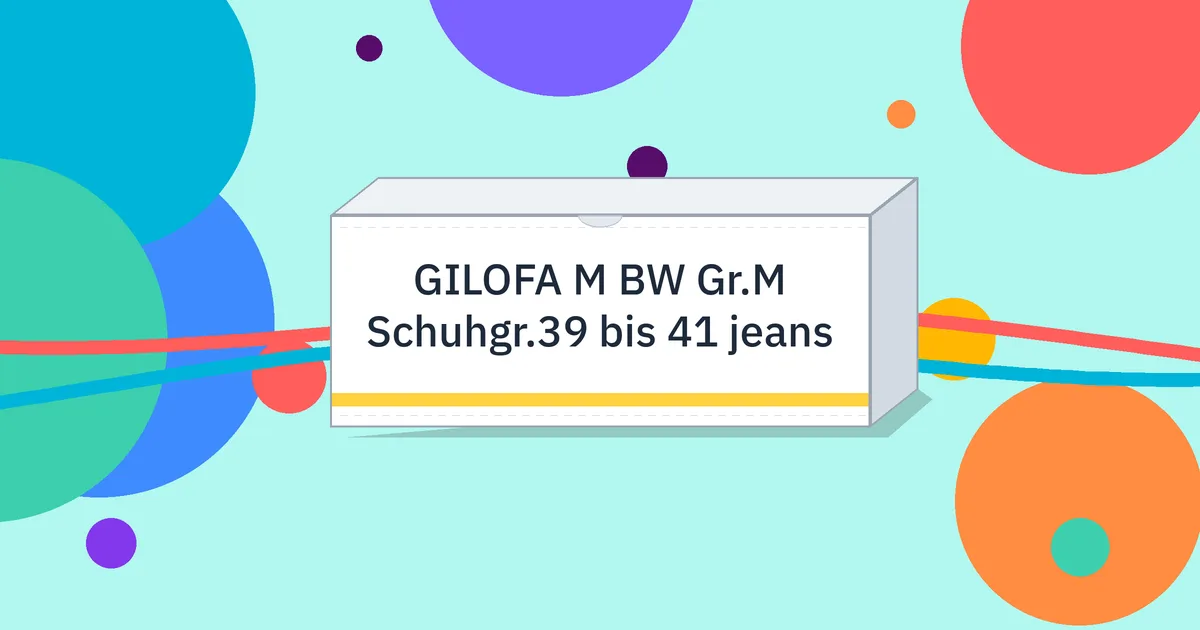 Symbolbild: Packung mit der Aufschrift GILOFA M BW Gr.M Schuhgr.39 bis 41 jeans (PZN 16724906) – Verfügbarkeit und Bezug in Apotheken in Frankfurt am Main