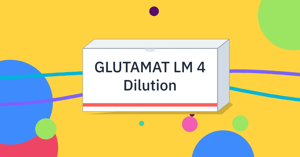 Symbolbild: Packung mit der Aufschrift GLUTAMAT LM 4 Dilution (PZN 12879316) – Verfügbarkeit und Bezug in Apotheken in Frankfurt am Main