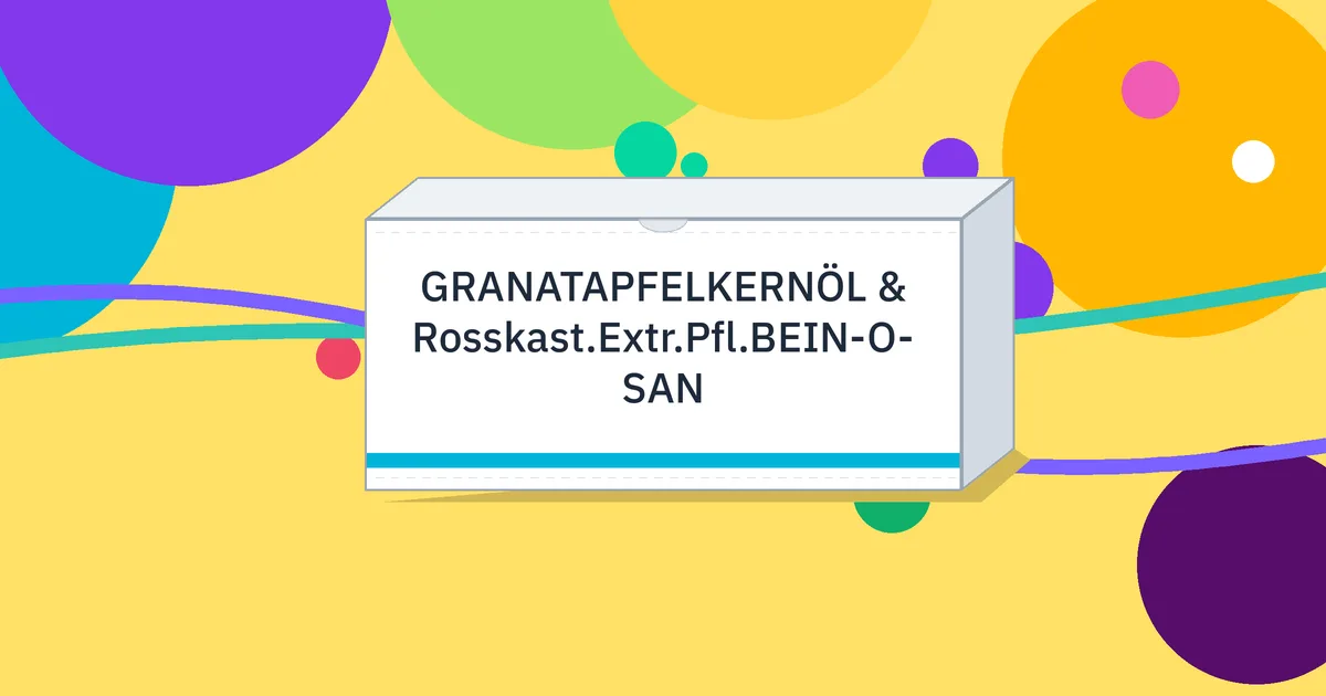 Symbolbild: Packung mit der Aufschrift GRANATAPFELKERNÖL & Rosskast.Extr.Pfl.BEIN-O-SAN (PZN 09607028) – Verfügbarkeit und Bezug in Apotheken in Frankfurt am Main