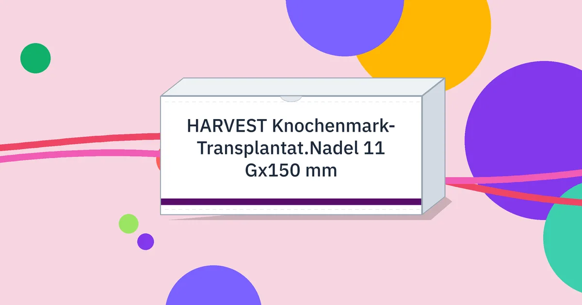 Symbolbild: Packung mit der Aufschrift HARVEST Knochenmark-Transplantat.Nadel 11 Gx150 mm (PZN 16362691) – Verfügbarkeit und Bezug in Apotheken in Frankfurt am Main