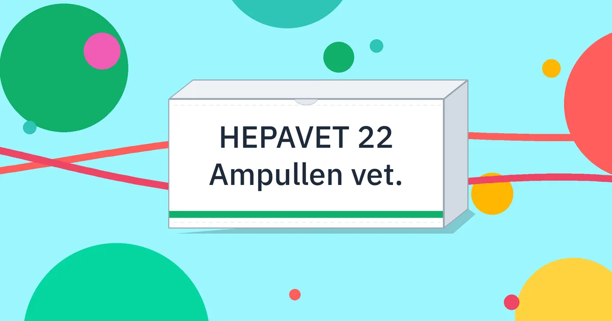 Symbolbild: Packung mit der Aufschrift HEPAVET 22 Ampullen vet. (PZN 04770999) – Verfügbarkeit und Bezug in Apotheken in Frankfurt am Main