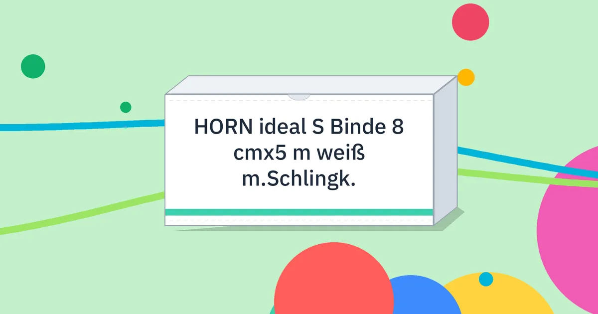 Symbolbild: Packung mit der Aufschrift HORN ideal S Binde 8 cmx5 m weiß m.Schlingk. (PZN 04635617) – Verfügbarkeit und Bezug in Apotheken in Frankfurt am Main
