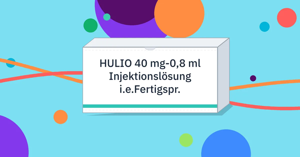 Symbolbild: Packung mit der Aufschrift HULIO 40 mg-0,8 ml Injektionslösung i.e.Fertigspr. (PZN 14338613) – Verfügbarkeit und Bezug in Apotheken in Frankfurt am Main