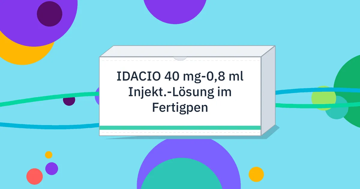 Symbolbild: Packung mit der Aufschrift IDACIO 40 mg-0,8 ml Injekt.-Lösung im Fertigpen (PZN 20782430) – Verfügbarkeit und Bezug in Apotheken in Frankfurt am Main