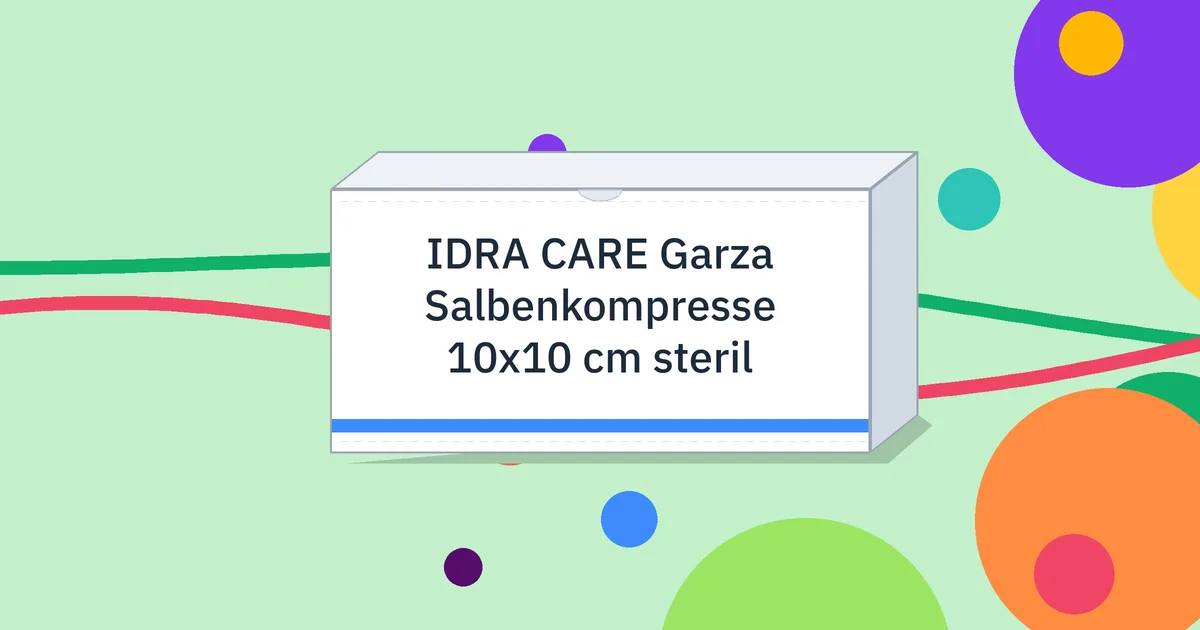 Symbolbild: Packung mit der Aufschrift IDRA CARE Garza Salbenkompresse 10x10 cm steril (PZN 18113420) – Verfügbarkeit und Bezug in Apotheken in Frankfurt am Main