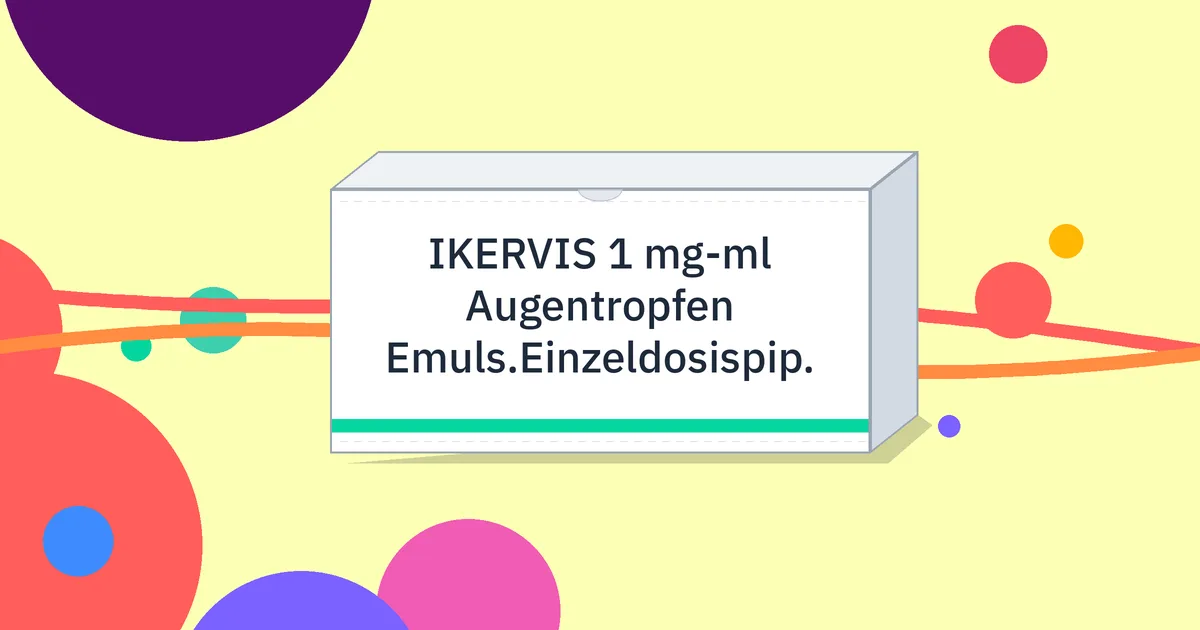 Symbolbild: Packung mit der Aufschrift IKERVIS 1 mg-ml Augentropfen Emuls.Einzeldosispip. (PZN 11130792) – Verfügbarkeit und Bezug in Apotheken in Frankfurt am Main