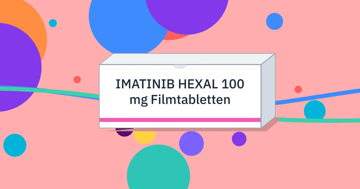 Symbolbild: Packung mit der Aufschrift IMATINIB HEXAL 100 mg Filmtabletten (PZN 11673624) – Verfügbarkeit und Bezug in Apotheken in Frankfurt am Main