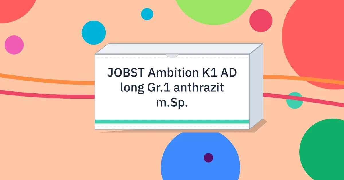 Symbolbild: Packung mit der Aufschrift JOBST Ambition K1 AD long Gr.1 anthrazit m.Sp. (PZN 11019729) – Verfügbarkeit und Bezug in Apotheken in Frankfurt am Main