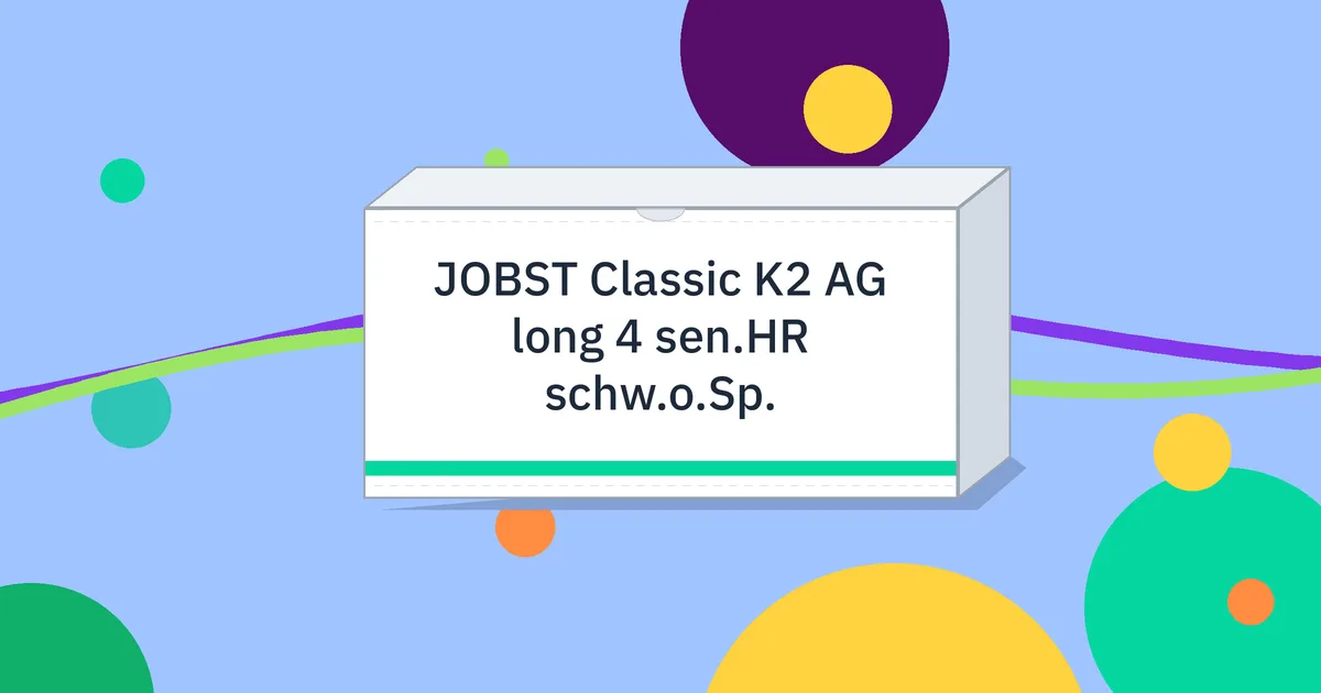 Symbolbild: Packung mit der Aufschrift JOBST Classic K2 AG long 4 sen.HR schw.o.Sp. (PZN 17958902) – Verfügbarkeit und Bezug in Apotheken in Frankfurt am Main