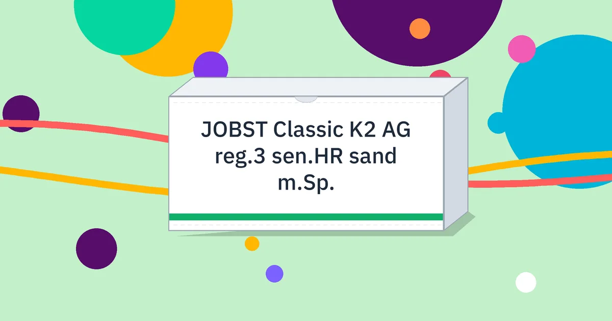 Symbolbild: Packung mit der Aufschrift JOBST Classic K2 AG reg.3 sen.HR sand m.Sp. (PZN 17960365) – Verfügbarkeit und Bezug in Apotheken in Frankfurt am Main