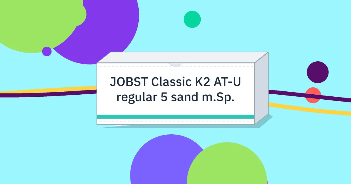 Symbolbild: Packung mit der Aufschrift JOBST Classic K2 AT-U regular 5 sand m.Sp. (PZN 13069335) – Verfügbarkeit und Bezug in Apotheken in Frankfurt am Main