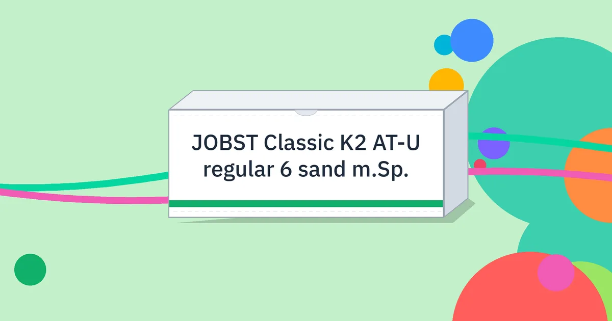 Symbolbild: Packung mit der Aufschrift JOBST Classic K2 AT-U regular 6 sand m.Sp. (PZN 13069341) – Verfügbarkeit und Bezug in Apotheken in Frankfurt am Main