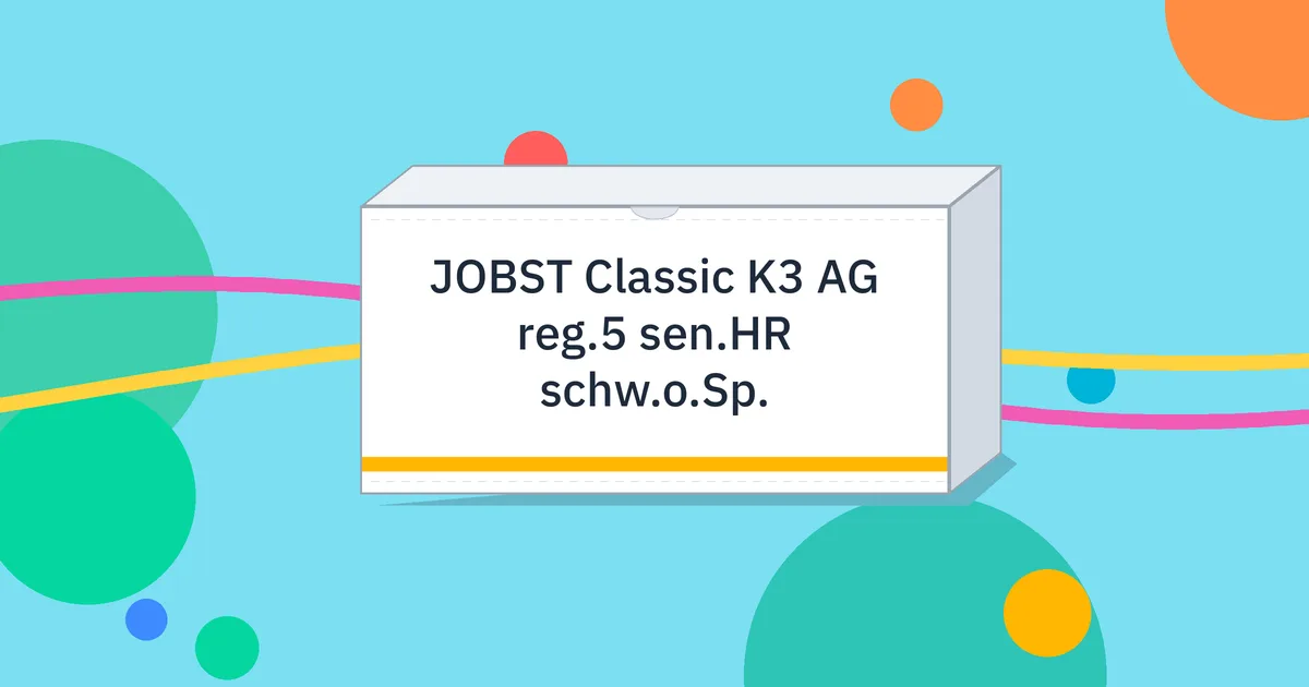 Symbolbild: Packung mit der Aufschrift JOBST Classic K3 AG reg.5 sen.HR schw.o.Sp. (PZN 17957110) – Verfügbarkeit und Bezug in Apotheken in Frankfurt am Main