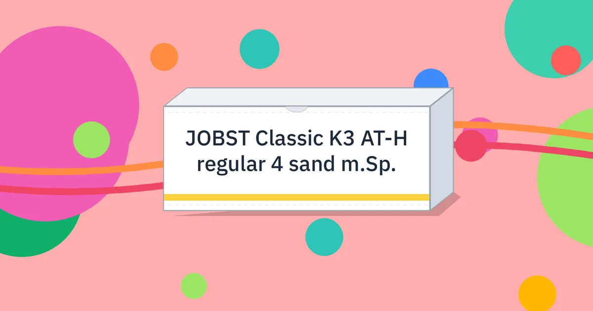 Symbolbild: Packung mit der Aufschrift JOBST Classic K3 AT-H regular 4 sand m.Sp. (PZN 13077636) – Verfügbarkeit und Bezug in Apotheken in Frankfurt am Main