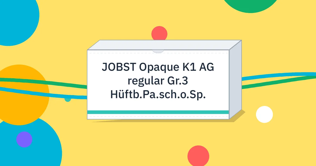 Symbolbild: Packung mit der Aufschrift JOBST Opaque K1 AG regular Gr.3 Hüftb.Pa.sch.o.Sp. (PZN 13100973) – Verfügbarkeit und Bezug in Apotheken in Frankfurt am Main