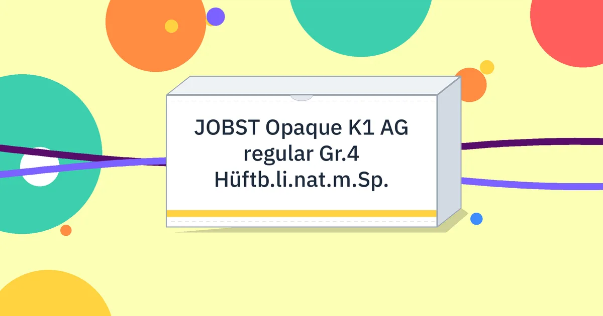 Symbolbild: Packung mit der Aufschrift JOBST Opaque K1 AG regular Gr.4 Hüftb.li.nat.m.Sp. (PZN 13099833) – Verfügbarkeit und Bezug in Apotheken in Frankfurt am Main