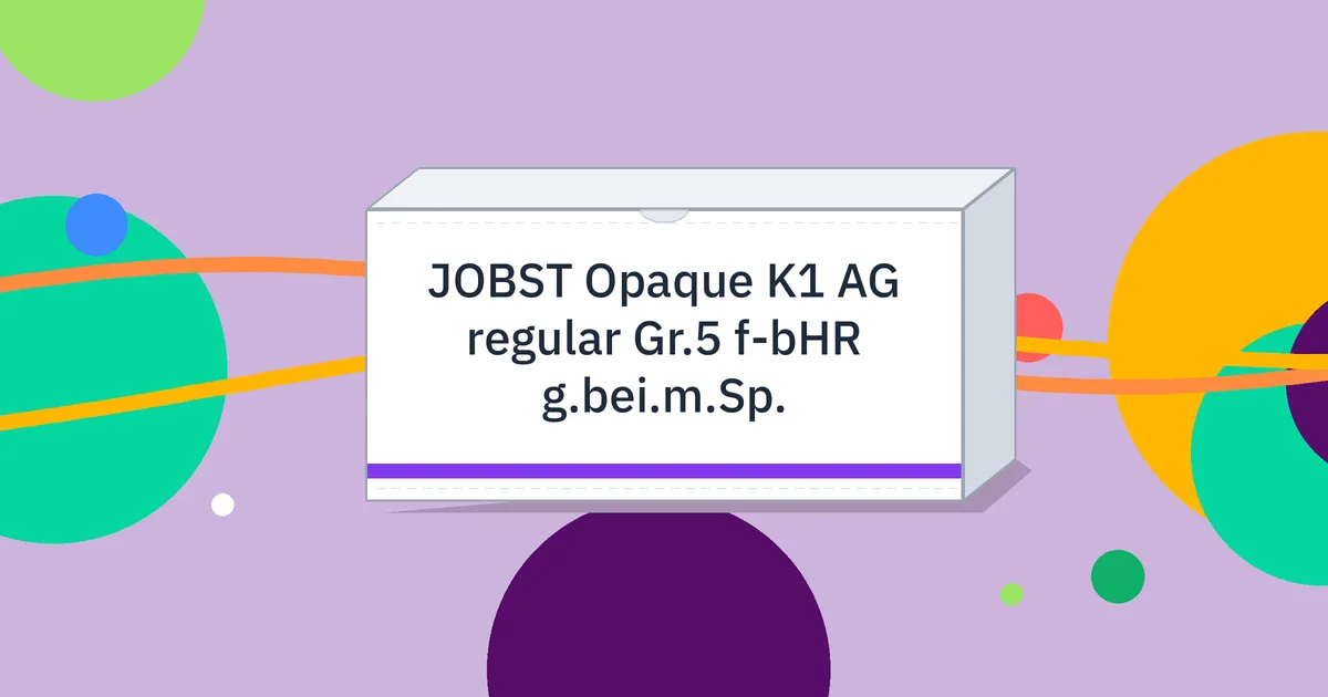 Symbolbild: Packung mit der Aufschrift JOBST Opaque K1 AG regular Gr.5 f-bHR g.bei.m.Sp. (PZN 16265255) – Verfügbarkeit und Bezug in Apotheken in Frankfurt am Main