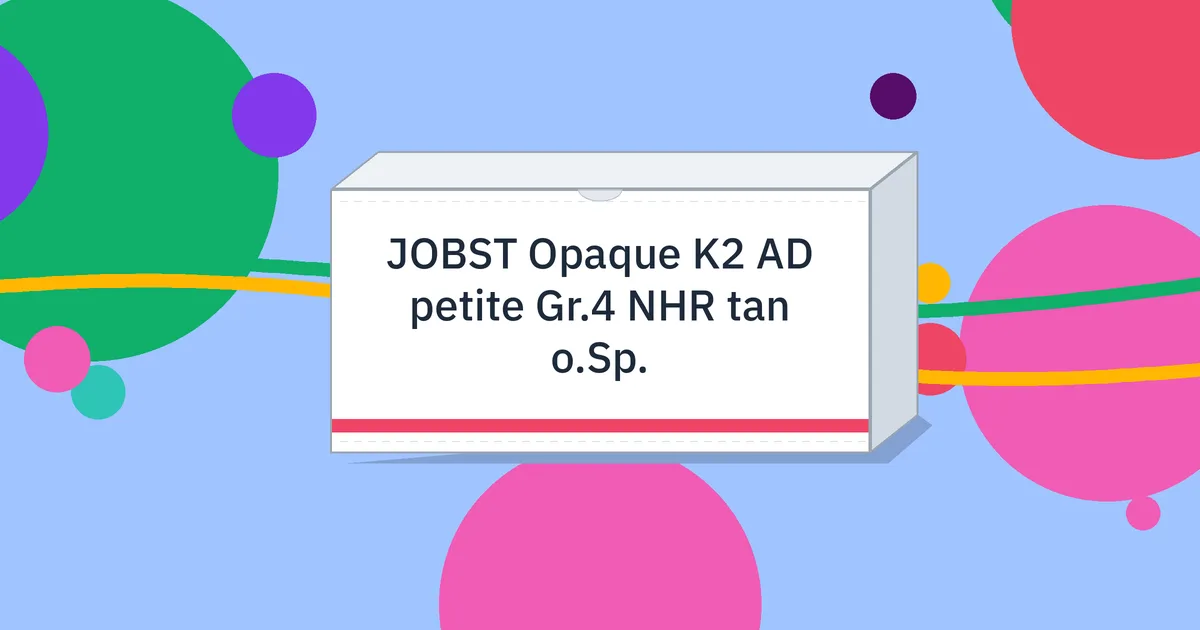 Symbolbild: Packung mit der Aufschrift JOBST Opaque K2 AD petite Gr.4 NHR tan o.Sp. (PZN 16278915) – Verfügbarkeit und Bezug in Apotheken in Frankfurt am Main