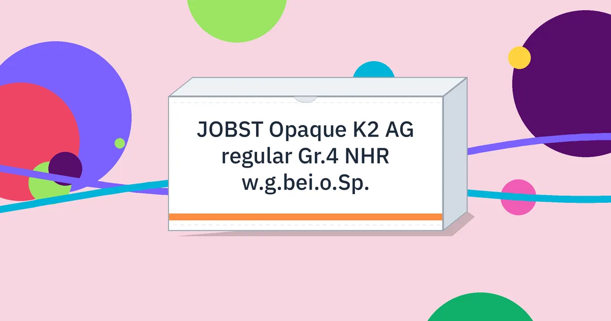 Symbolbild: Packung mit der Aufschrift JOBST Opaque K2 AG regular Gr.4 NHR w.g.bei.o.Sp. (PZN 16280527) – Verfügbarkeit und Bezug in Apotheken in Frankfurt am Main