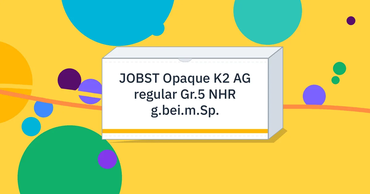 Symbolbild: Packung mit der Aufschrift JOBST Opaque K2 AG regular Gr.5 NHR g.bei.m.Sp. (PZN 16280208) – Verfügbarkeit und Bezug in Apotheken in Frankfurt am Main