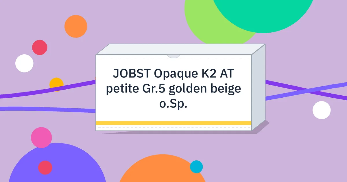 Symbolbild: Packung mit der Aufschrift JOBST Opaque K2 AT petite Gr.5 golden beige o.Sp. (PZN 16290796) – Verfügbarkeit und Bezug in Apotheken in Frankfurt am Main