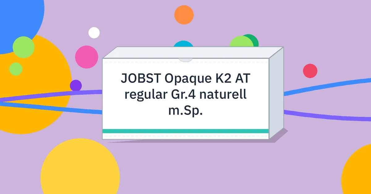 Symbolbild: Packung mit der Aufschrift JOBST Opaque K2 AT regular Gr.4 naturell m.Sp. (PZN 10724182) – Verfügbarkeit und Bezug in Apotheken in Frankfurt am Main