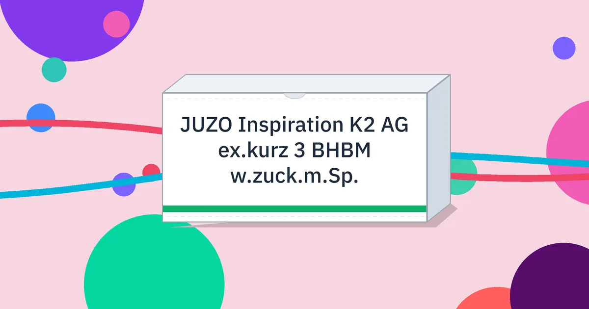 Symbolbild: Packung mit der Aufschrift JUZO Inspiration K2 AG ex.kurz 3 BHBM w.zuck.m.Sp. (PZN 14883718) – Verfügbarkeit und Bezug in Apotheken in Frankfurt am Main