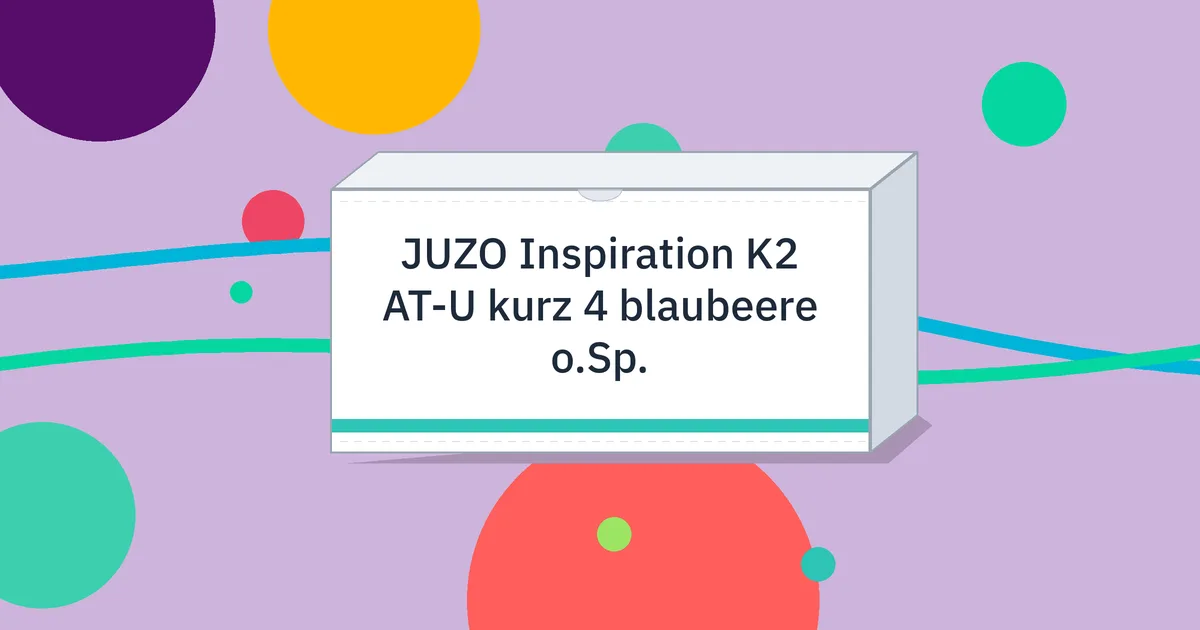 Symbolbild: Packung mit der Aufschrift JUZO Inspiration K2 AT-U kurz 4 blaubeere o.Sp. (PZN 14929171) – Verfügbarkeit und Bezug in Apotheken in Frankfurt am Main