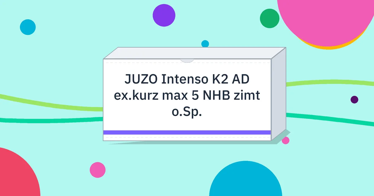 Symbolbild: Packung mit der Aufschrift JUZO Intenso K2 AD ex.kurz max 5 NHB zimt o.Sp. (PZN 18620890) – Verfügbarkeit und Bezug in Apotheken in Frankfurt am Main